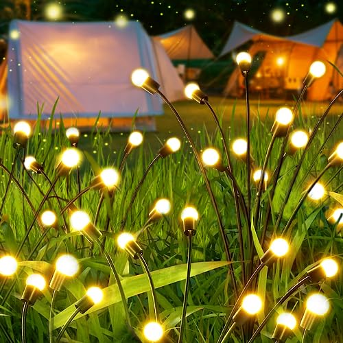 Firefly Solar Garden Lights Outdoor: 4 Pack Solar Firefly Lights Waterproof Lights, 8LED Vibrant Firefly Starburst Swaying Lights,Solar Powered Firefly Lights Applicable to Decoration Planter Outdoor