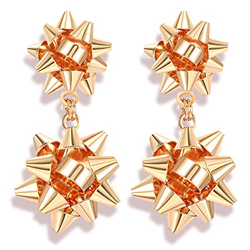 CEALXHENY Christmas Earrings for Women Xmas Gift Bow Earrings Present Bow Drop Dangle Earrings Holiday Accessory Gifts (Gold Gift Bow)