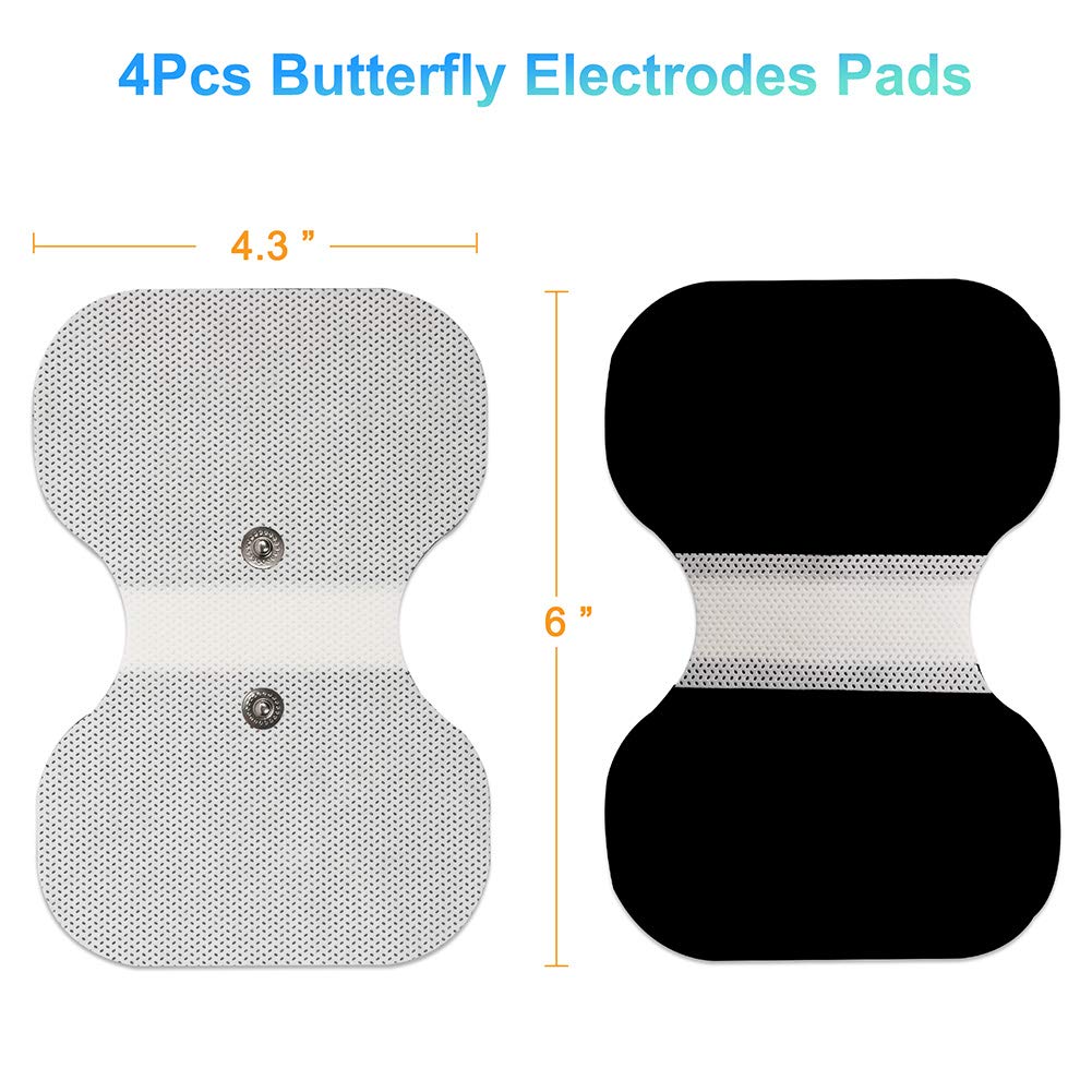 LotFancy TENS Unit Pads 4.3β X 6β, 4Pcs Snap Electrode Pads Large, Butterfly Shape, Reusable, Self-Adhesive