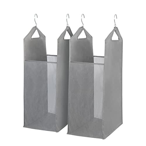 STORAGE MANIAC 2-Pack Hanging Laundry Hamper, Front See-Through Mesh Bag, Slim Basket, Double Hanging Closet Hamper, Narrow Organizer, Grey