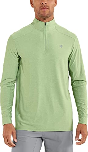 Coolibar UPF 50+ Men's Agility Performance Pullover - Sun Protective (X-Large- Spring Green Heather)