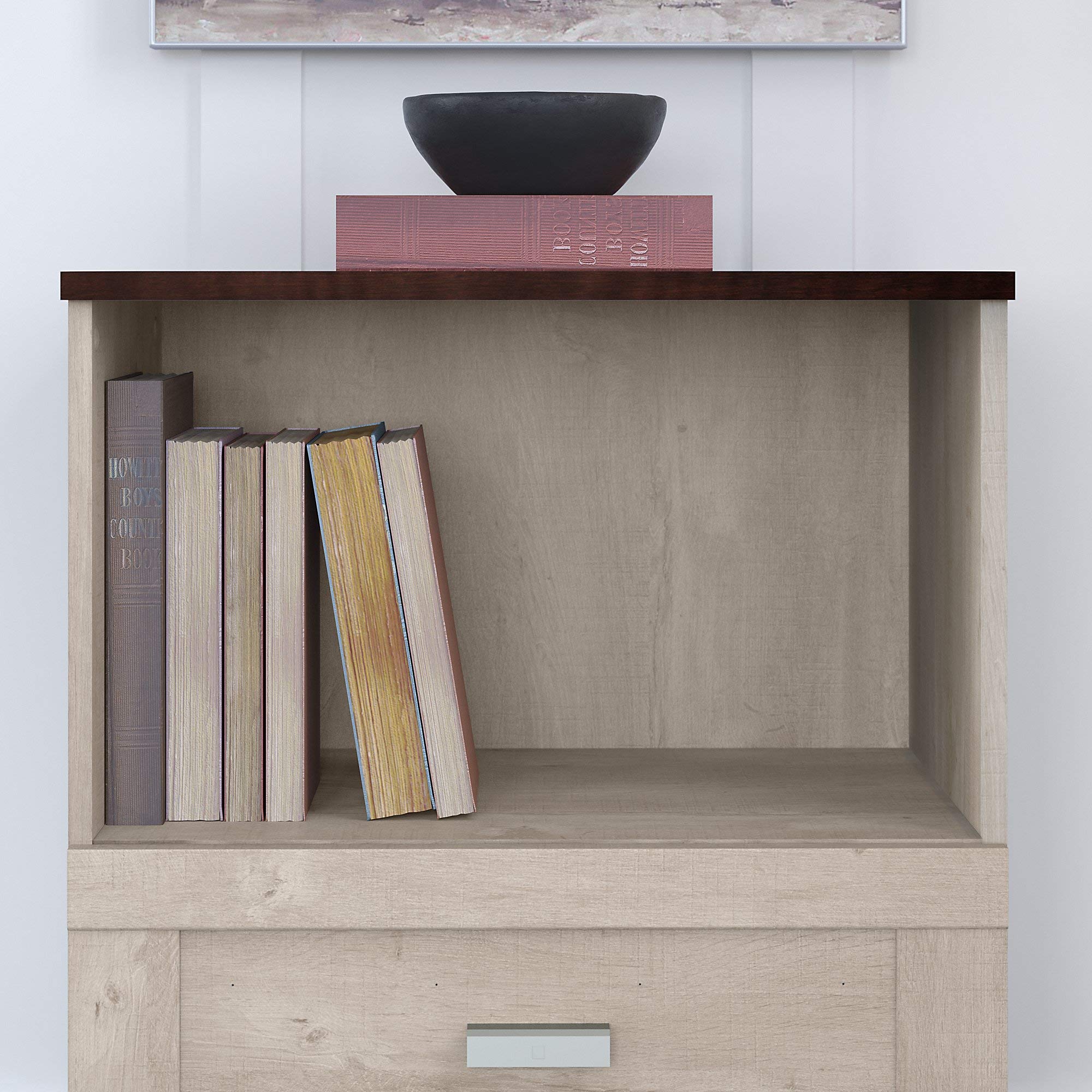Bush Furniture Townhill Lateral File Cabinet in Washed Gray and Madison Cherry