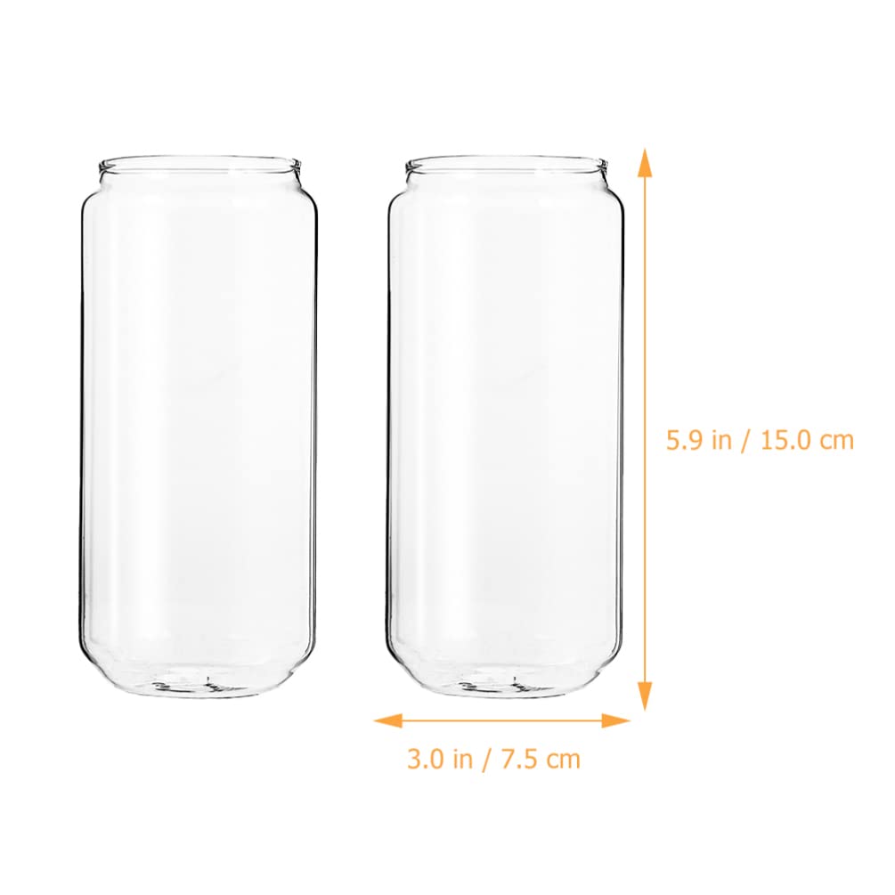 DOITOOL 2PCS Beer Can Glass with Lid and Straw, 18.6 oz Can Shaped Glass Cup with Lids ans Straw, Drinking Glass Cup with Glass Straw for Juice, Beer, Soda, Iced Drinks and Cocktails ( 550ml )