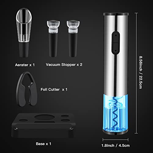 VIDYSUFYR Electric Wine Bottle Opener Set- Silver, Automatic Wine Bottle Opener with Led Light, Rechargeable Corkscrew Kit with Aerator,Foil Cutter,Stoppers