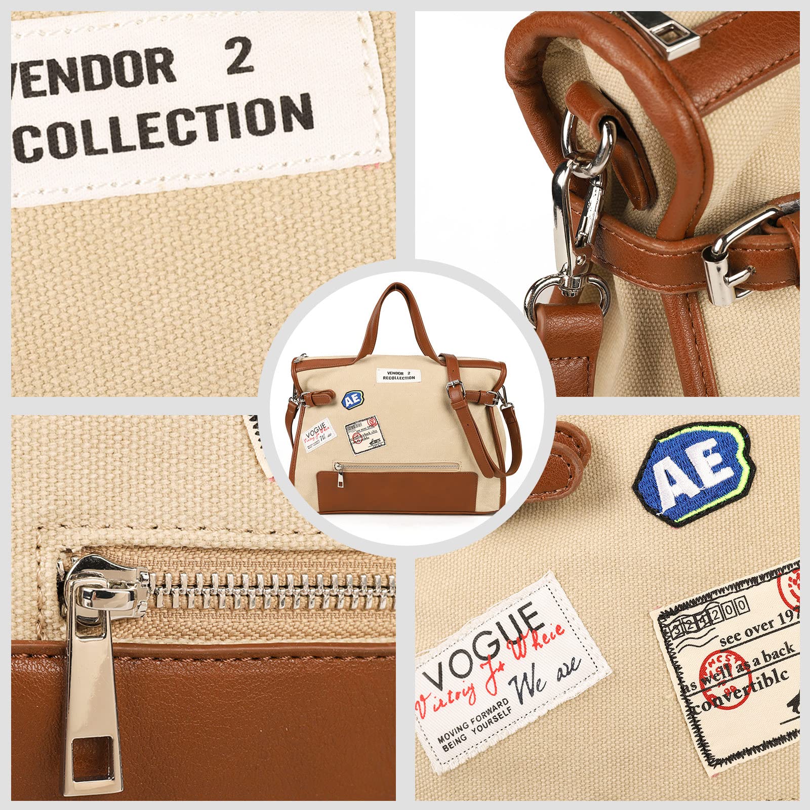 DAENO Canvas Tote Bag for Women, Top Handle Large Work Tote Shoulder Bag, Purse Plaid Satchel Handbags(Brown)