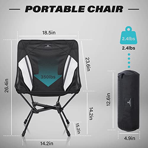 TOMSHOO Portable Camping Chairs Lightweight Folding Chair Outside, Compact Beach Chairs for Adults Adjustable Height Foldable Chair for Backpacking, Travel, Hiking, Fishing, Supports 350 Lbs