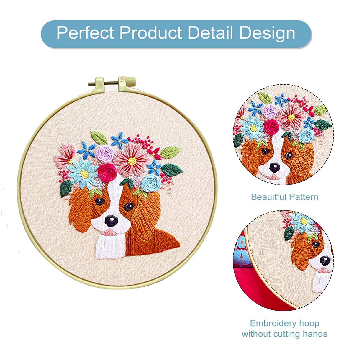 Chaopin Society Embroidery Starter Kit with Pet Pattern for Beginners, Cross Stitch Kits, Embroidery Hoops,Needles and Color Threads, Needlepoint Kit for Adults