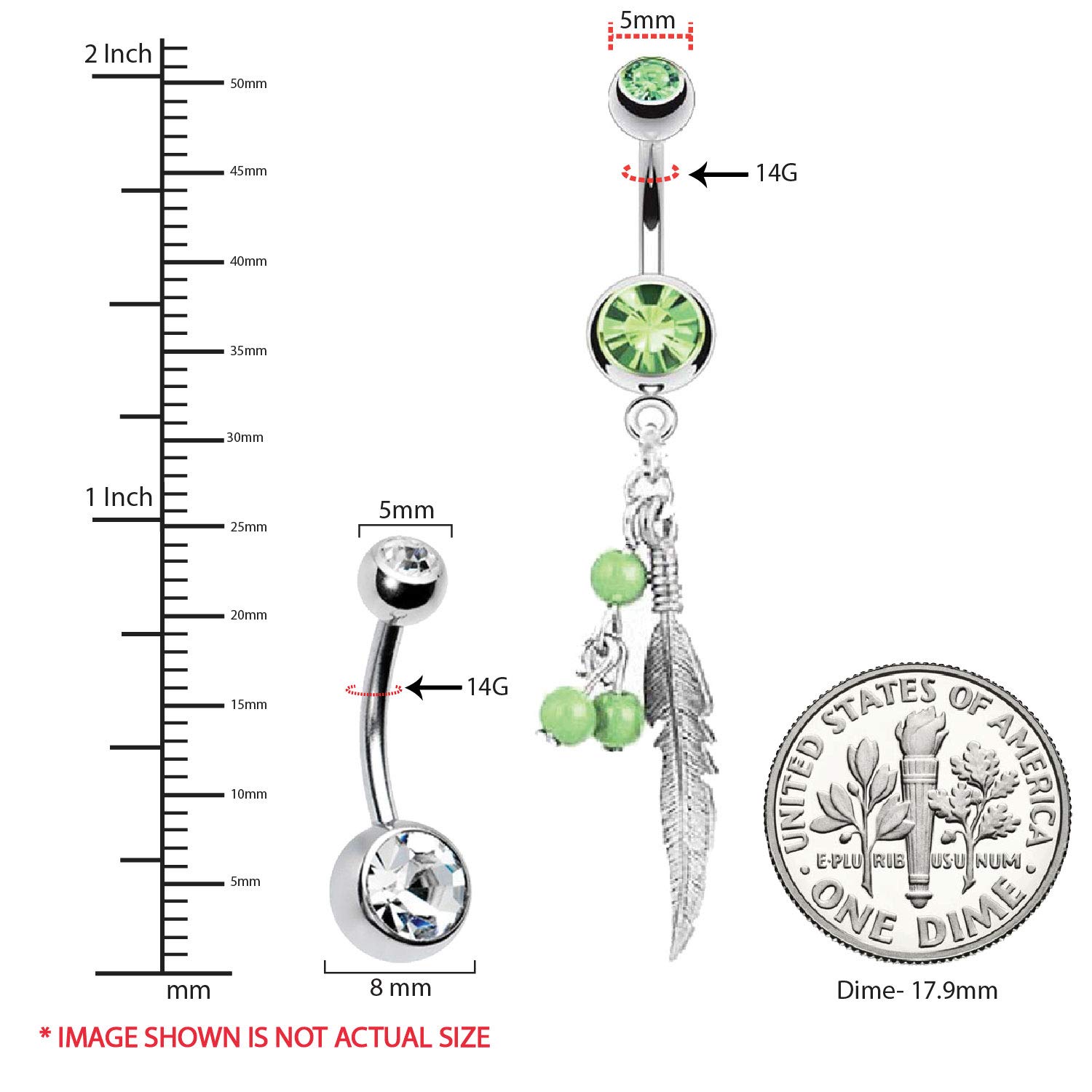 BodyJ4You 15 Belly Button Rings Dangle Barbells 14G Steel Created-Opal Navel Body Jewelry