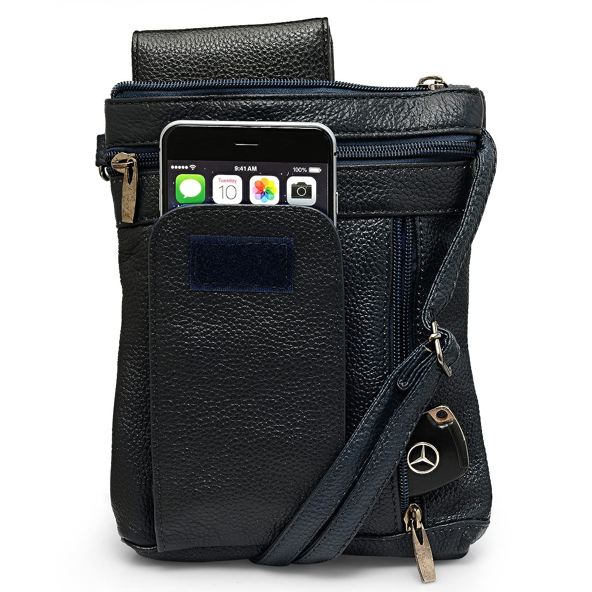 Steeltime Unisex Super Soft Leather Crossbody Bag with 5 Compartments, a Phone Pocket & Carrying Strap | Crossbody Bags for Women, Men | Bolsos Para Mujer | Navy