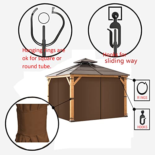 Garden Sunny 10-ft x 10-ft Gazebo Curtains,Privacy Sidewall Set 4-Panel Universal Replacement Shade Curtains Set,Protecting Side Walls (Only Curtain)- Brown