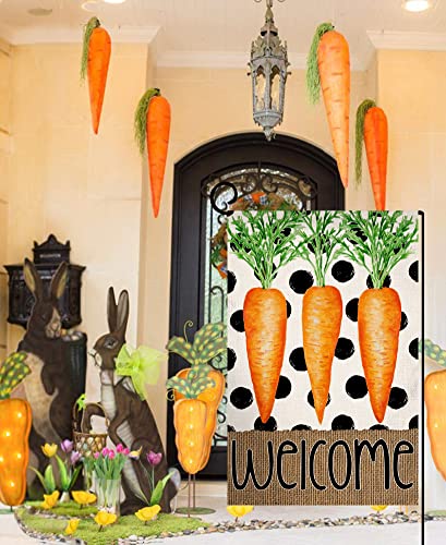 Easter Carrot Garden Flag 12x18 Vertical Double Sided Polka Dot Welcome Spring Farmhouse Holiday Outside Decorations Burlap Yard Flag BW267