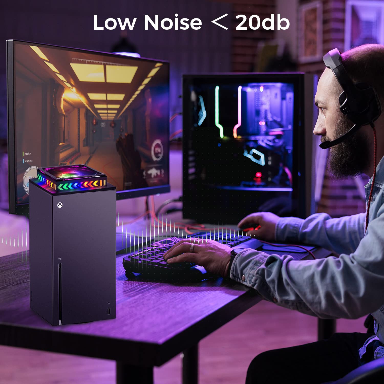 Cooling Fan Compatible with Xbox Series X - Sonicgrace Fan Cooler for Xbox Series X with RGB LED Light, Dust-proof, One-button Control, Low Noise Top Fan for Series X Accessories