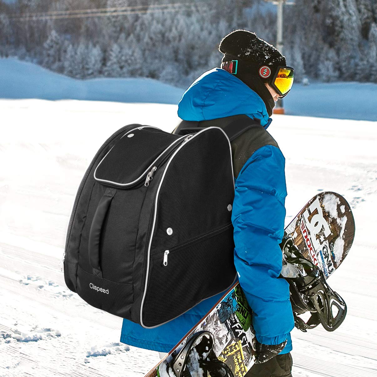 CLISPEED Skate Bag Ski Boot Bag Extra Large Skiing Gear Backpack for Snowboarding Travel Luggage Equipment (Black)