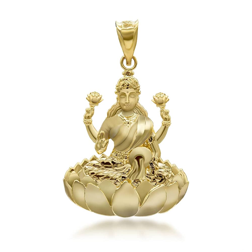 Certified 10K Yellow Gold Hindu Goddess Lakshmi (Luxmi) Pendant