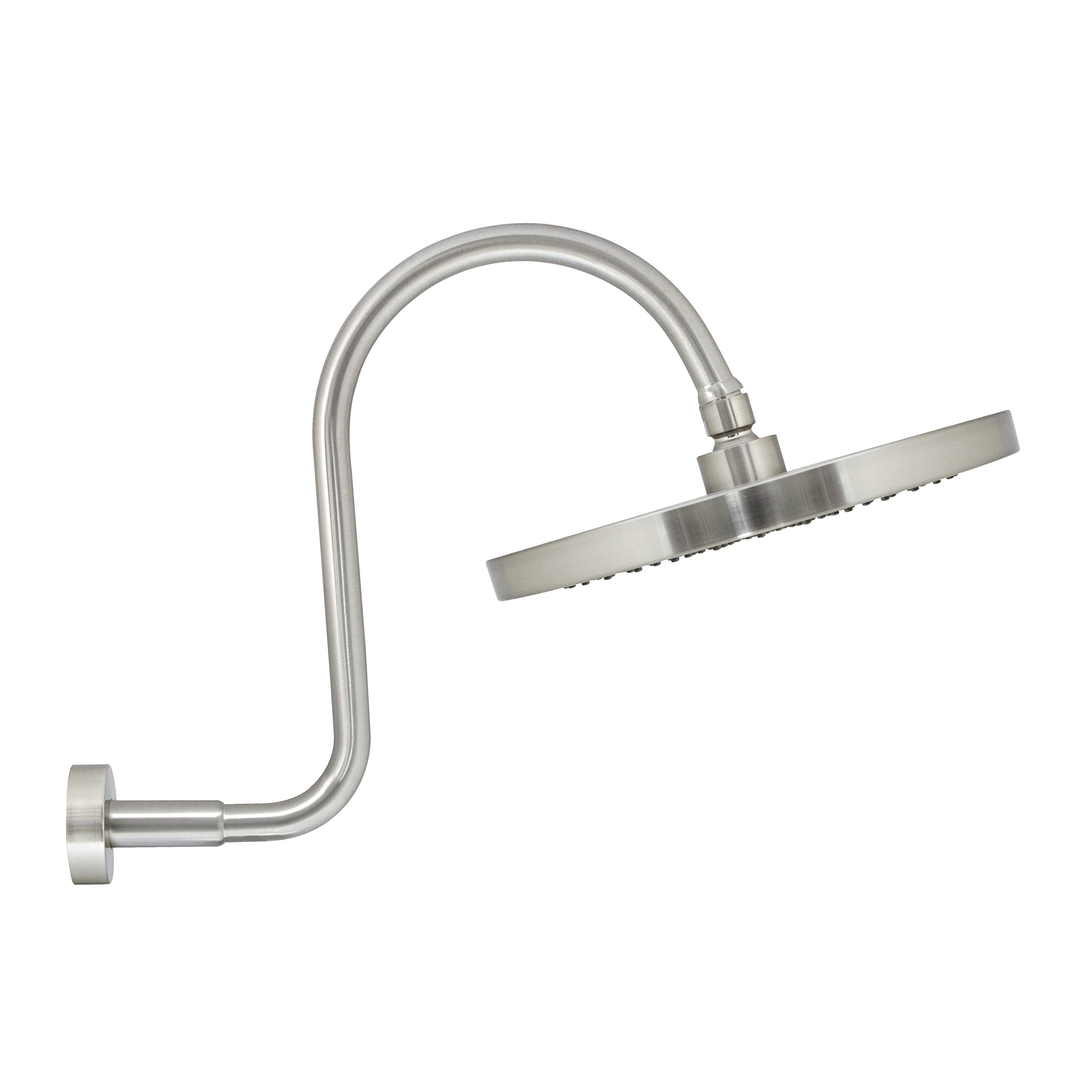 MODONA 10” Rain Shower Head and “S” Long Shower Arm with Flange – Satin Nickel - 5 Year Warrantee