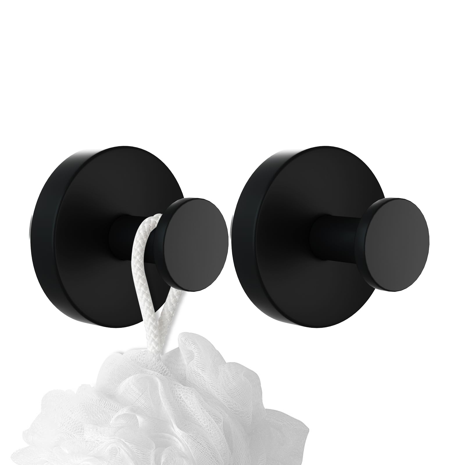 DEMITUMON Suction Cup Hooks for Shower,Bath Towel Hook,Heavy-Duty 304 Stainless Steel Suction Hooks for Bathroom Kitchen,Door,Glass,Mirror,Tile- Easy to Install,Strong Adsorption,Black - 2 Pack