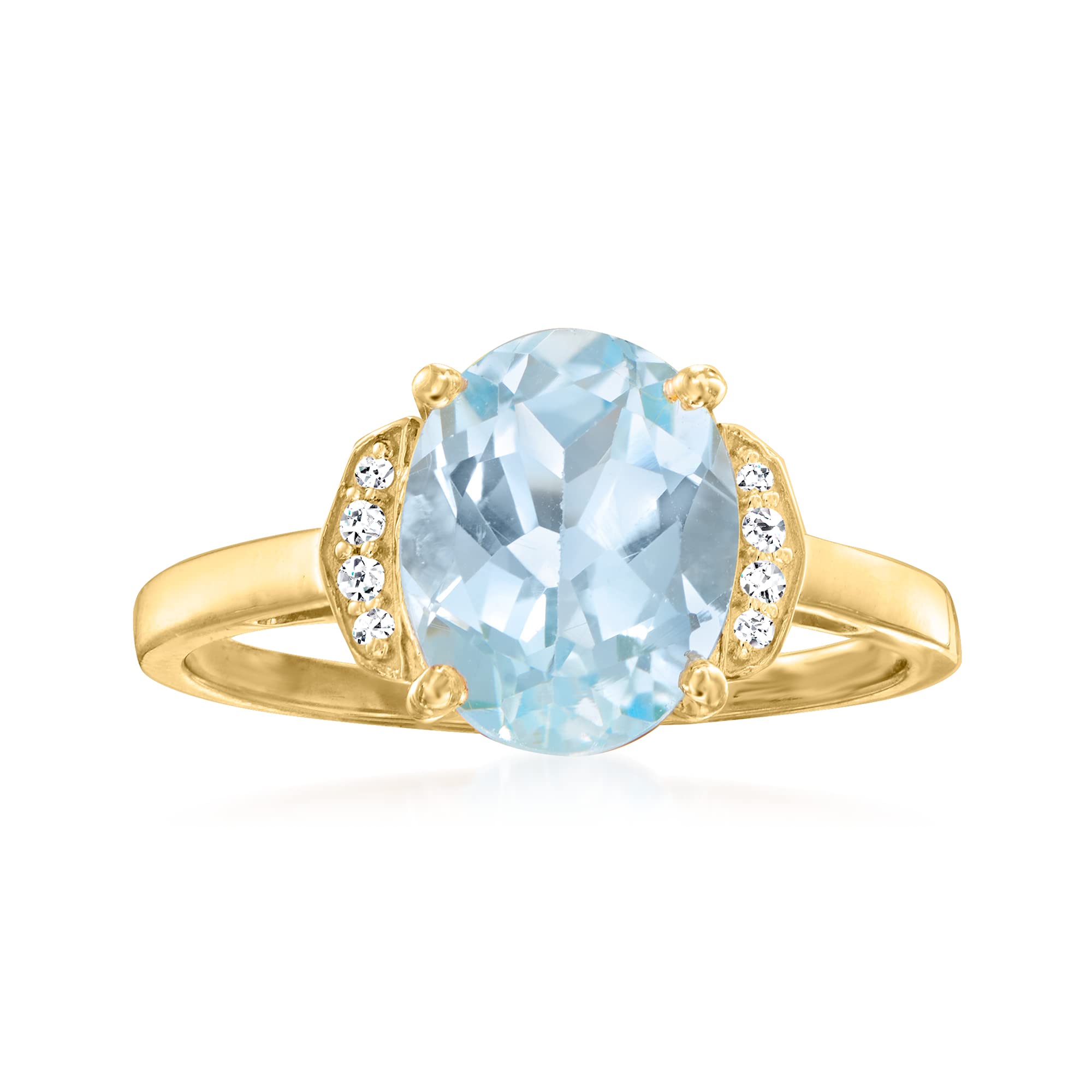 Canaria 2.90 Carat Sky Blue Topaz Ring With White Topaz Accents in 10kt Yellow Gold. Size 7