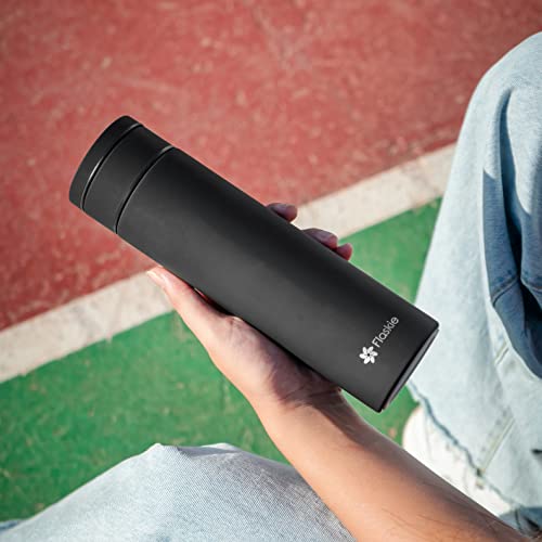 Flaskie Smart Flask (2nd Generation) | 17 Oz | BPA-Free Stainless Steel | Reusable Water Bottle | Replaceable Battery | Double Walled Vacuum Insulated | Keeps Hot for 15 Hrs, Cold for 24 Hrs (Black)