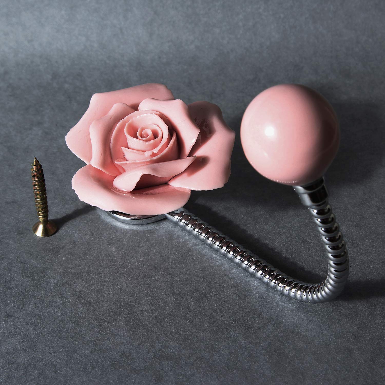 MDPLY Beautiful 3D Flower Ceramic Wall Coat Hook, Chrome Decorative Robe Hook, Scarf, Bag, Towel, Hat etc for Kitchen Bathroom Office (Rose Pink)