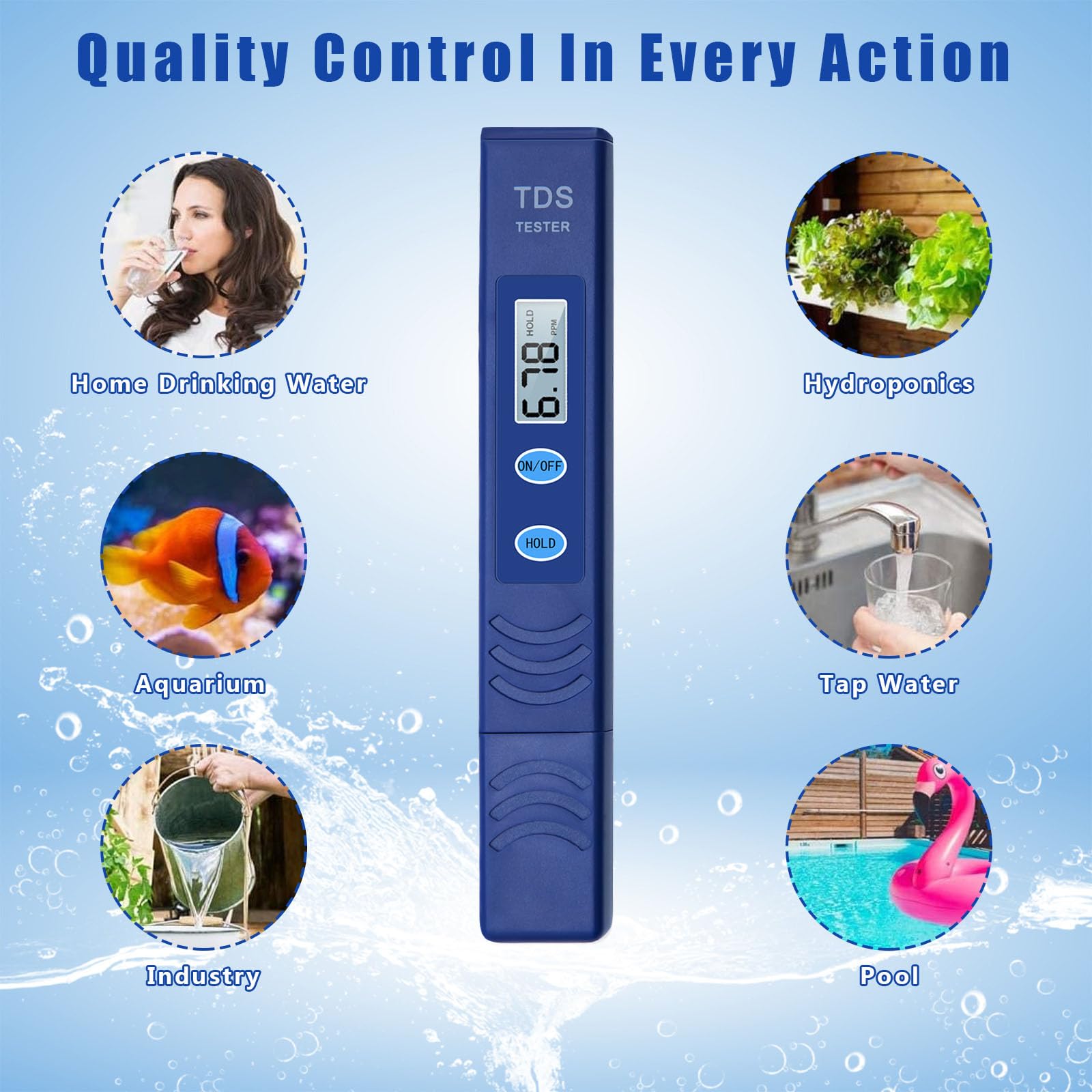 DEMITUMON TDS Meter Digital Water Test,Electronic Water Test with 0-9999 PPM Measurement Range for Household Drinking Aquariums,Pools,Hydroponic,Hand Held,Quick Read,Blue