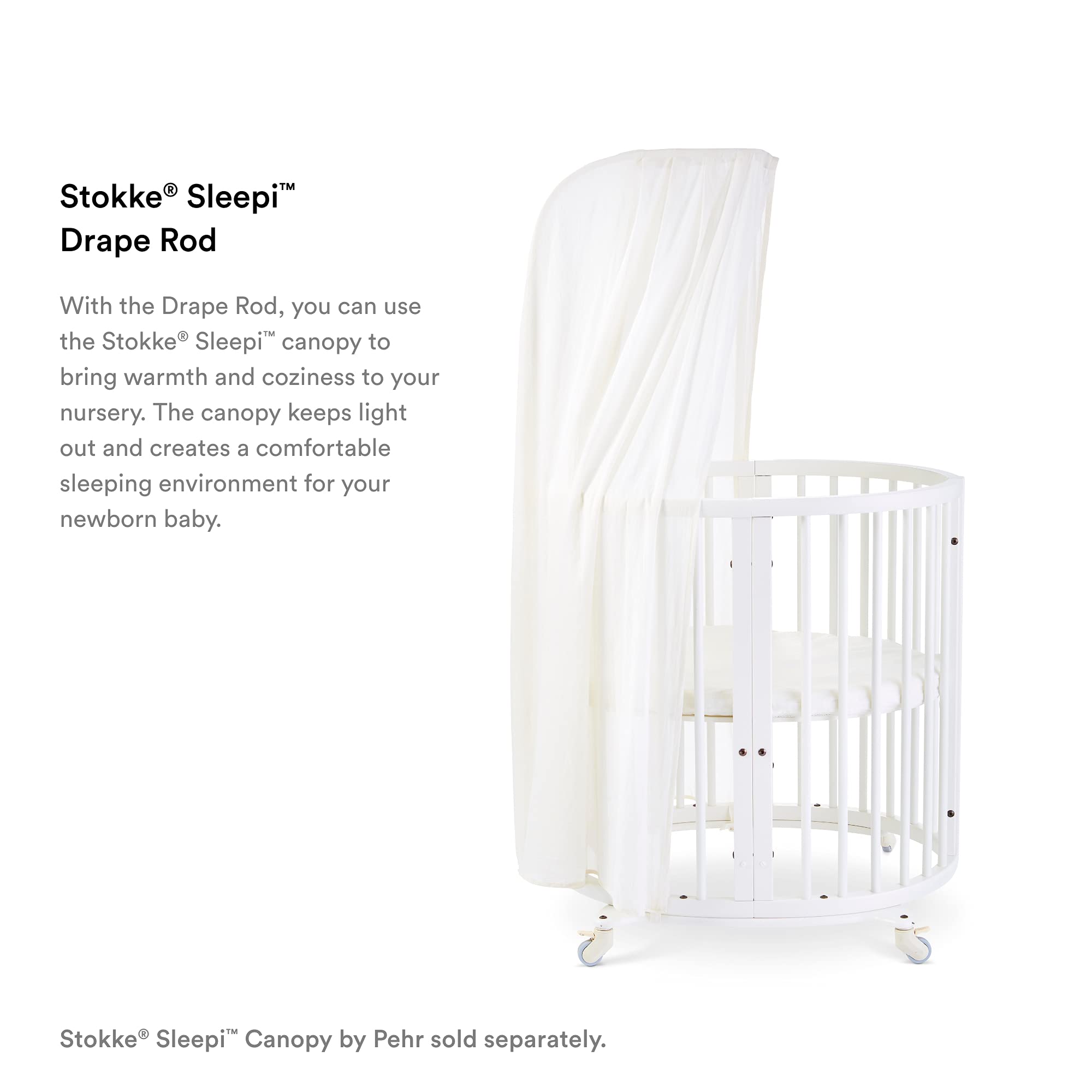 Stokke Sleepi Drape Rod, White - Made from Solid Beech Wood - Easy to Install & Clean - Compatible Sleepi Crib/Bed & Mini