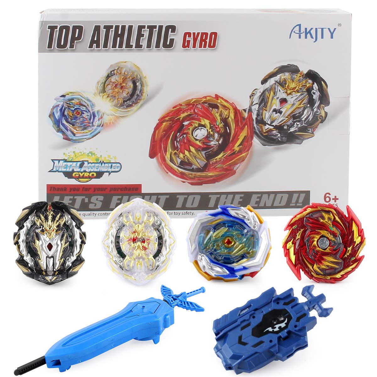 RGoal 4 in 1 Bey Burst Battaling Tops Set, Burst Starter Top Set with 4D Launcher(Gold)