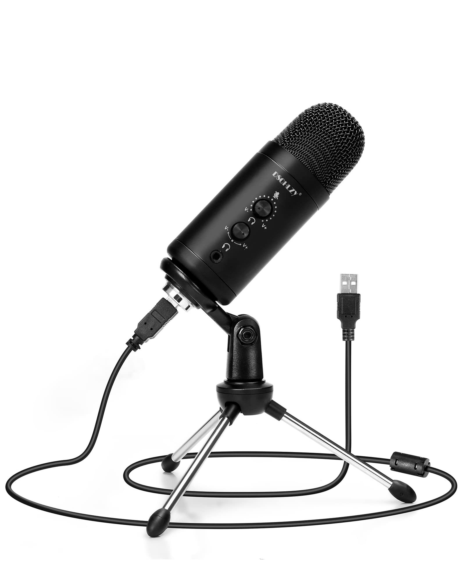 DSCHLZY USB Streaming Podcast PC Microphone - Professional Studio Vocal Recording Computer Cardioid Condenser Mic with Tripod Stand for Singing Skype Voice YouTube Discord Twitch Podcasts Videos