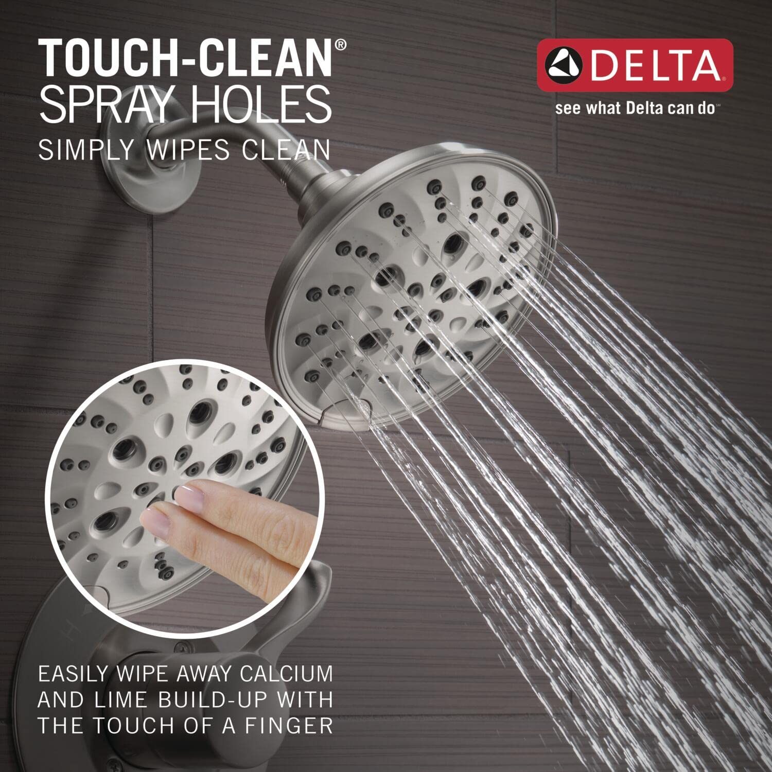 Delta Faucet Esato 14 Series Single-Handle Shower Faucet, Shower Trim Kit with 5-Spray H2Okinetic Shower Head, SpotShield Brushed Nickel 142897-SP (Valve Included)