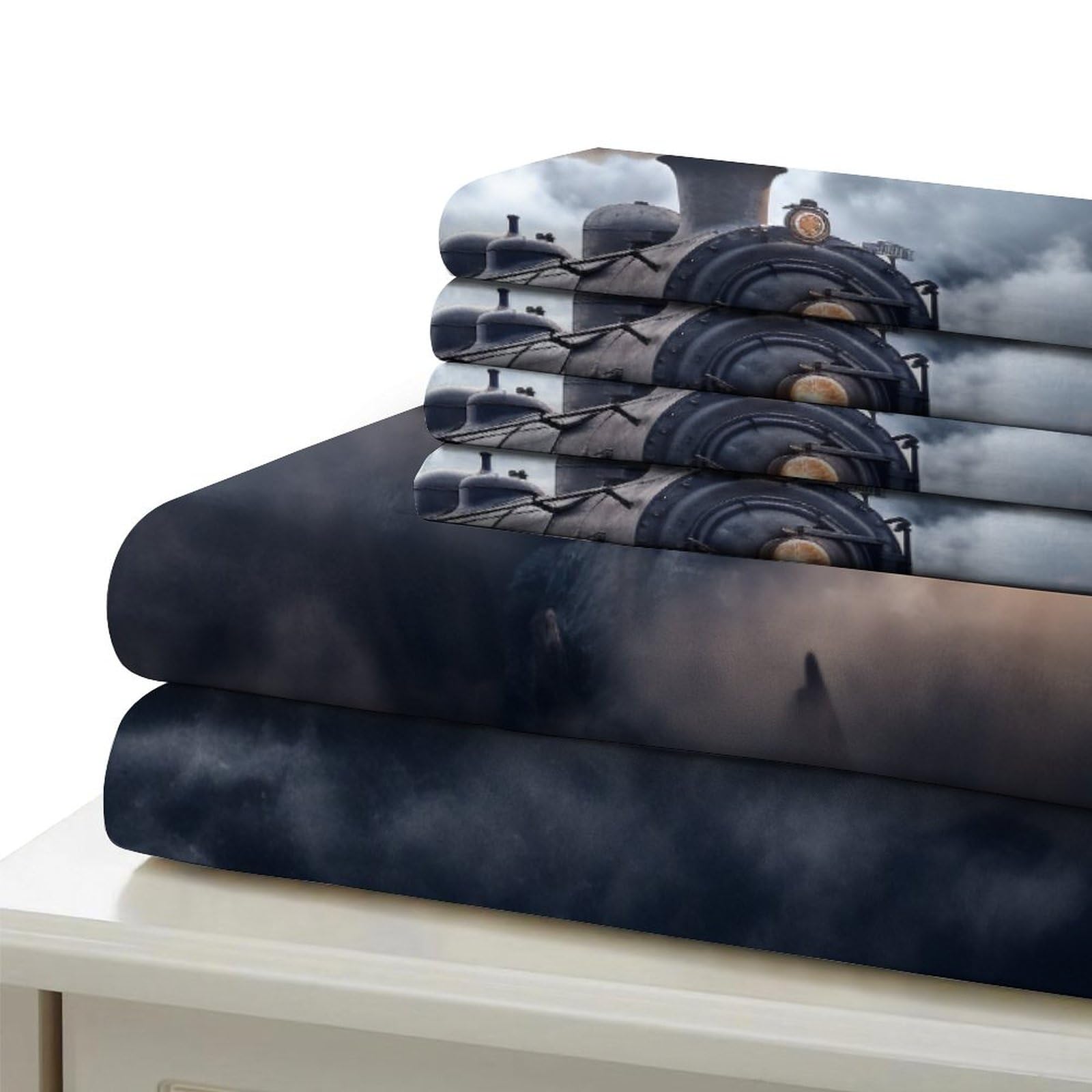 EVMILA Steam Train Comforter Covers Duvet Cover Quilt Cover for Boys Girls 3D Printed Steampunk Bedding Set with Zipper Closure Soft Microfiber with Pillow Cases 3 Pieces Twin(173x218cm)