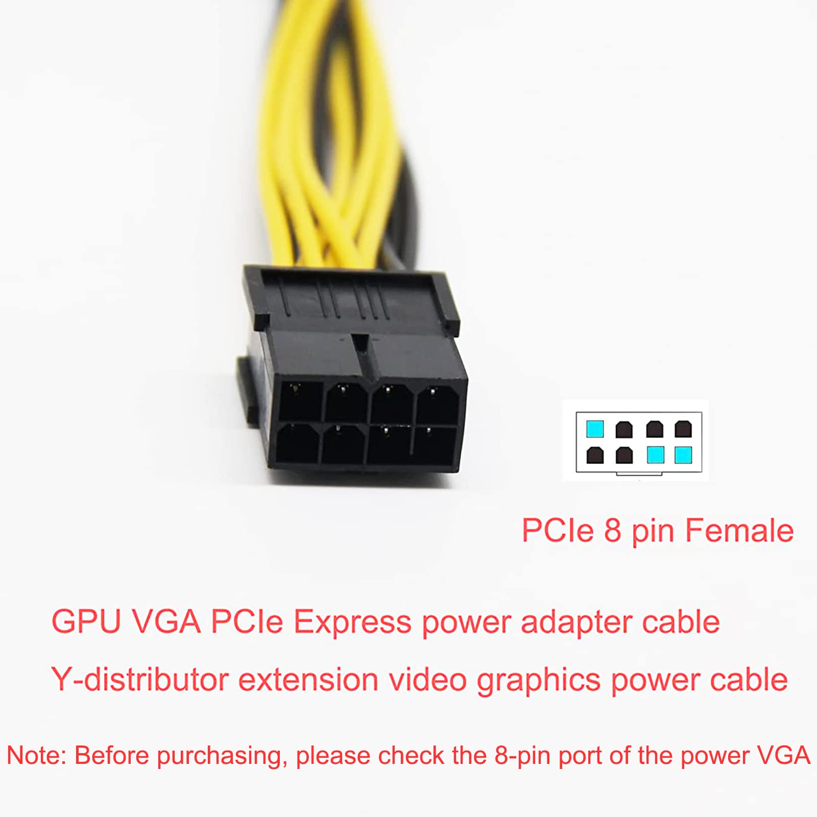 Sruixin Pcie Splitter,GPU VGA 8 Pin to Dual 8 Pin (6+2) Mining Graphics Card Extension Power Cable 9 Inches (6 Pack)