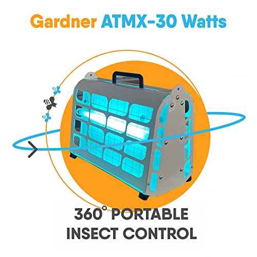 Gardner ATMX - 30, Portable Insect Control, 360 Degree, Two 15 Watt - UV Insect Lamps , Made in USA, White - Aluminum