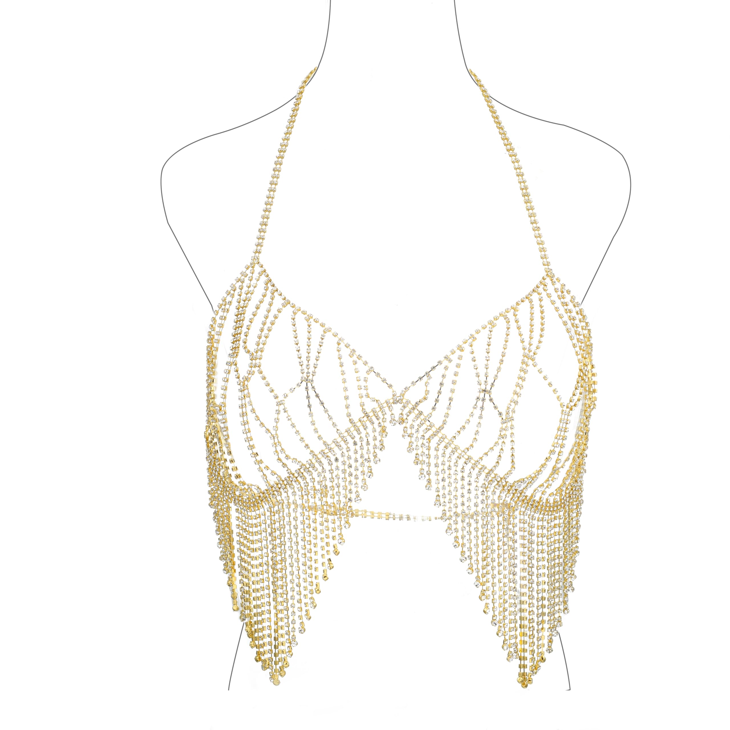 CanB Rhinestone Sexy Bra Chains Shiny Crystal Tassel Underwear Necklace Chains Summer Beach Bikini Nightclub Chain Body Accessories Jewelry for Women and Girls (Style-1)