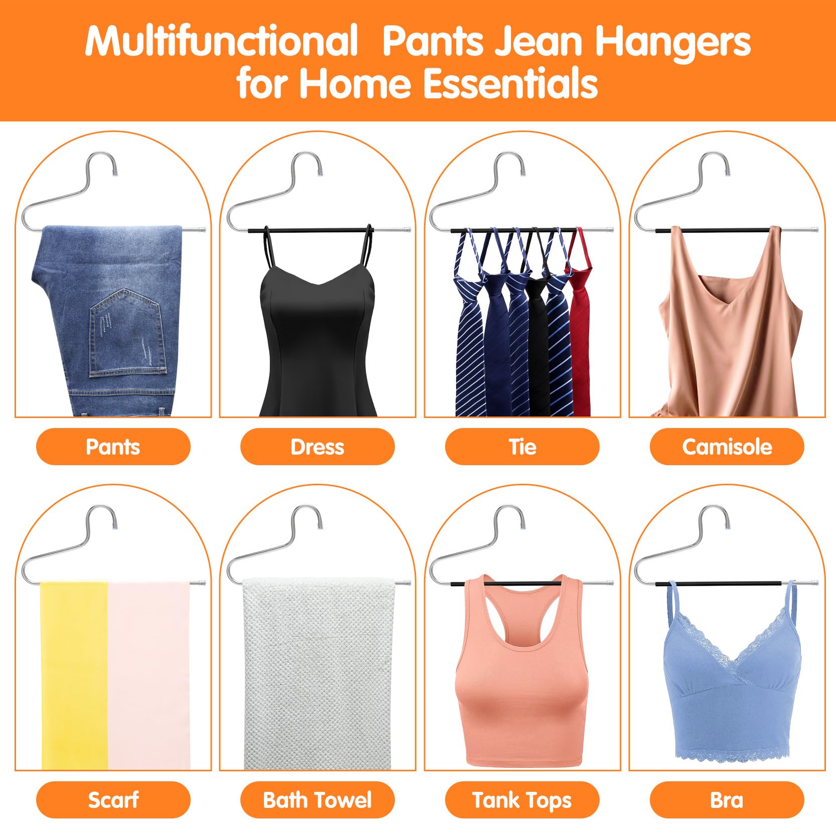 Closet Organizers and Storage,10 Pack Pants Hangers Space Saving,Dorm Room Essentials for College Students Girls Guys,Home Essentials Clothes Hanger Strong Metal Hangers for Jeans,Slacks,Blanket,Scarf