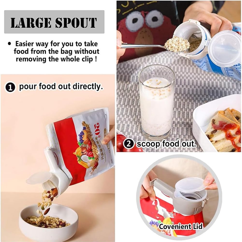 Food Clip Set,Snack Clips That Pour,Food Storage Sealing Clips with Pouring Spouts, Bag Clip Pour Spout,Reusable Plastic Cap Sealer Clips,Durable Plastic Clips (dark gray)