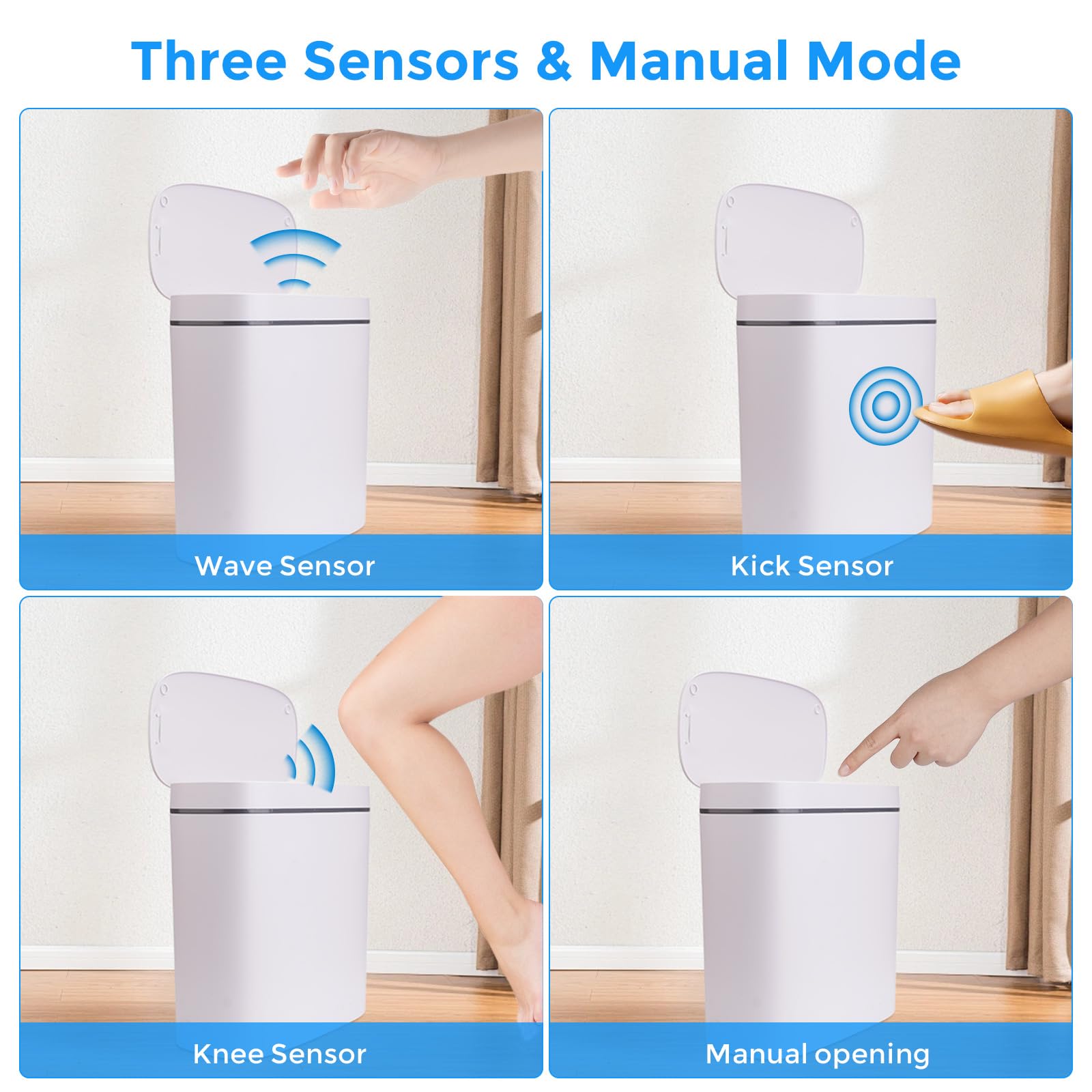 Knuidrte Bathroom Trash Can with Lid, 3.7 Gallon Waterproof Garbage Can, Electric Smart Sensor Touchless Trash Can with 40pcs Trash Bags, Ideal for Bathroom, Kitchen, Living Room