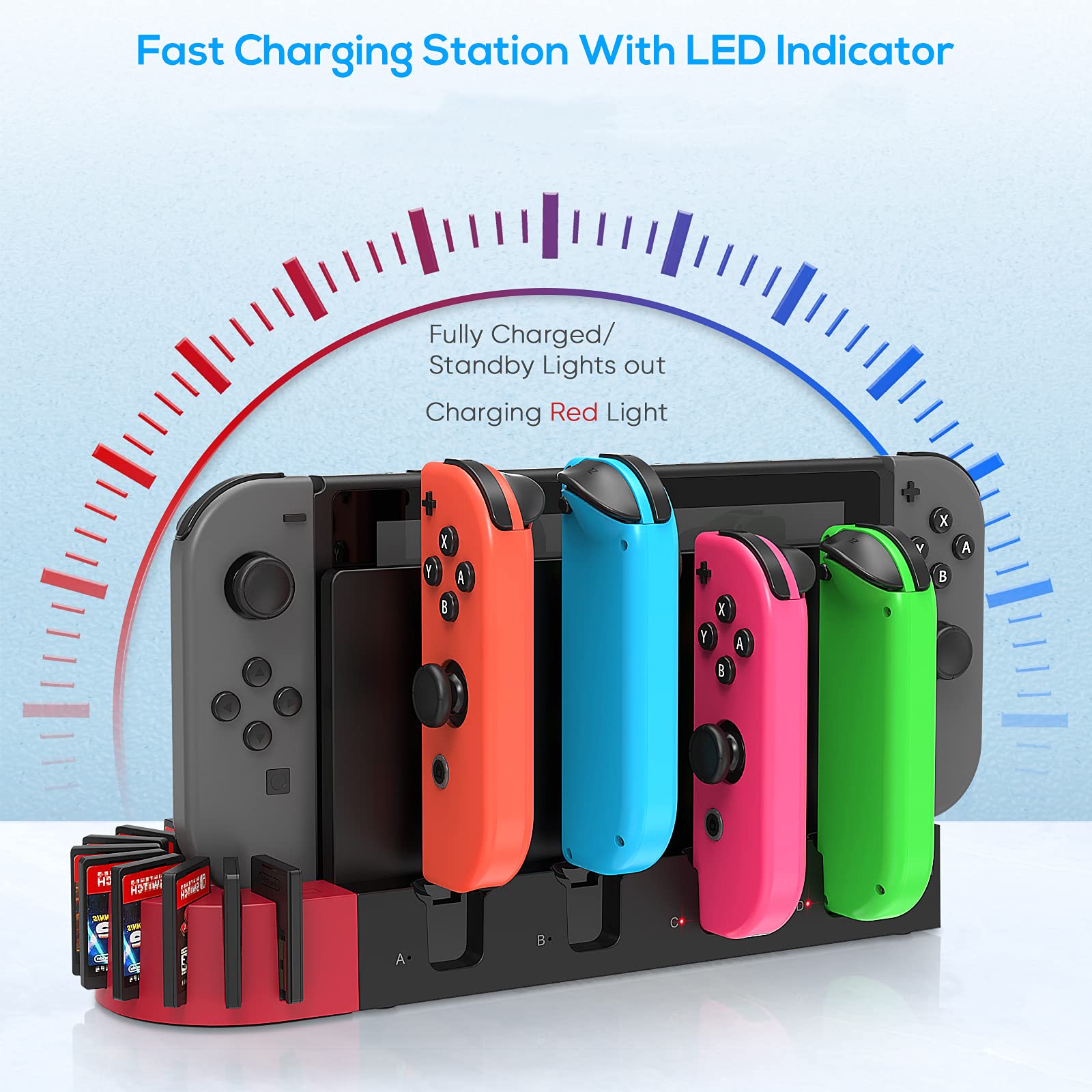 Charging Dock Compatible with Switch OLED/Switch Joy Cons Controller, Charger Station with 9 Game Storage Slots for Switch/Switch OLED Joycon Controller