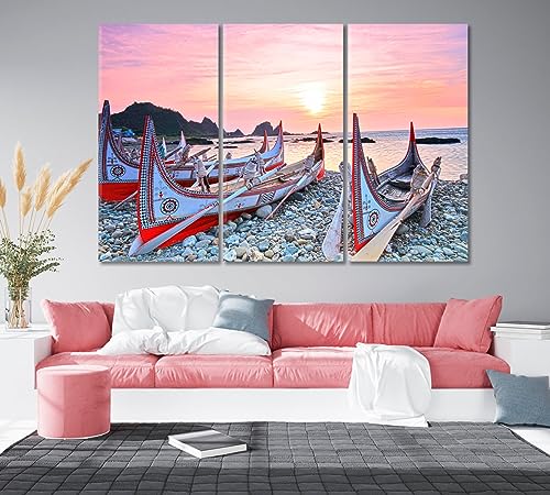 Canoe on the Sea Coast Thailand Canvas Print 3 Panels / 36x24 inches