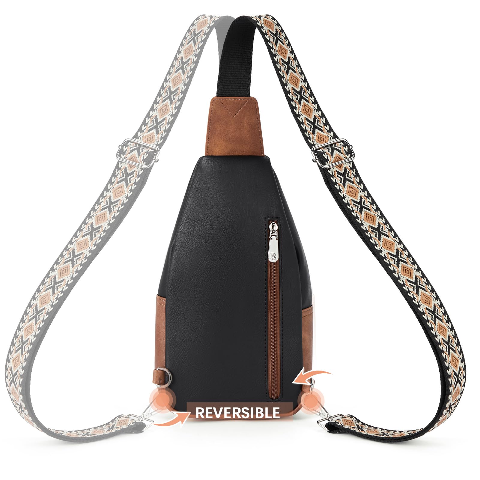 BOSTANTEN Sling Bag for Women Crossbody Purse Cross body Bag Leather Chest Bag with Removable Guitar Strap, Black and Brown