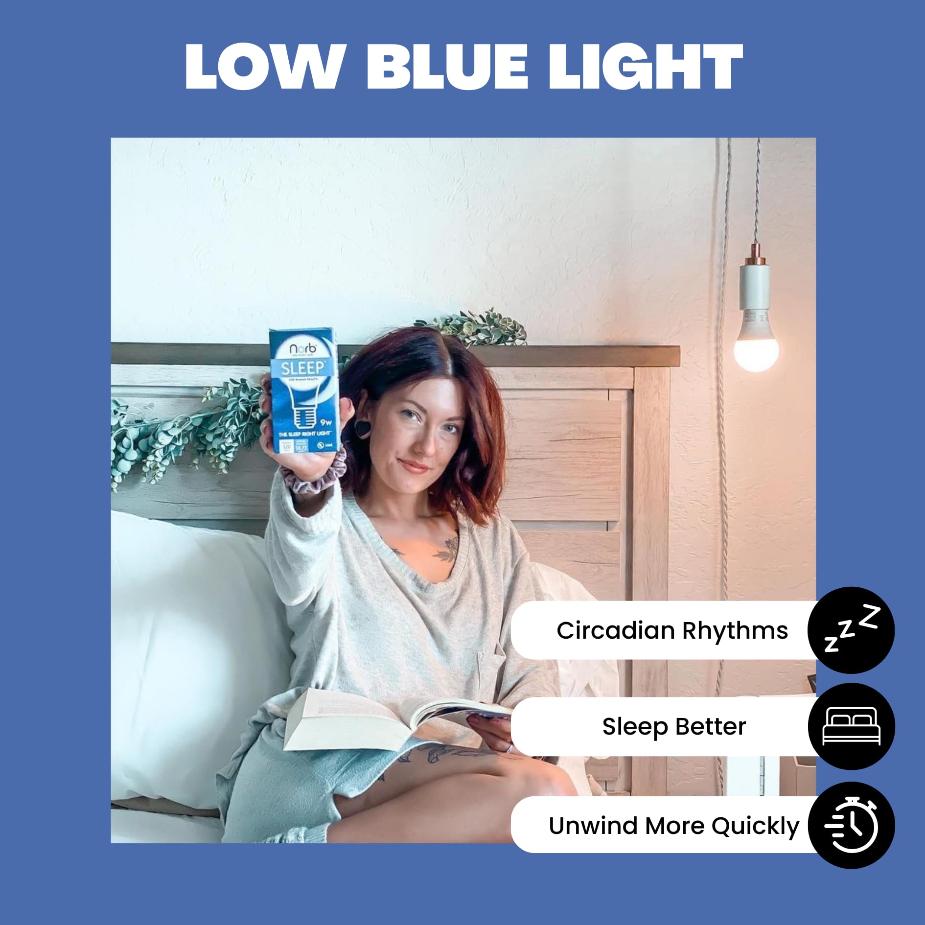 Low Blue Sleep Light Bulb - NorbSLEEP Low-Blue Light Bulb for Bedtime, Evening and Night, for Restful, Healthy Sleep for All Ages (Baby, Children, Adults), Produces Natural Melotonin (6W 1-Pack)