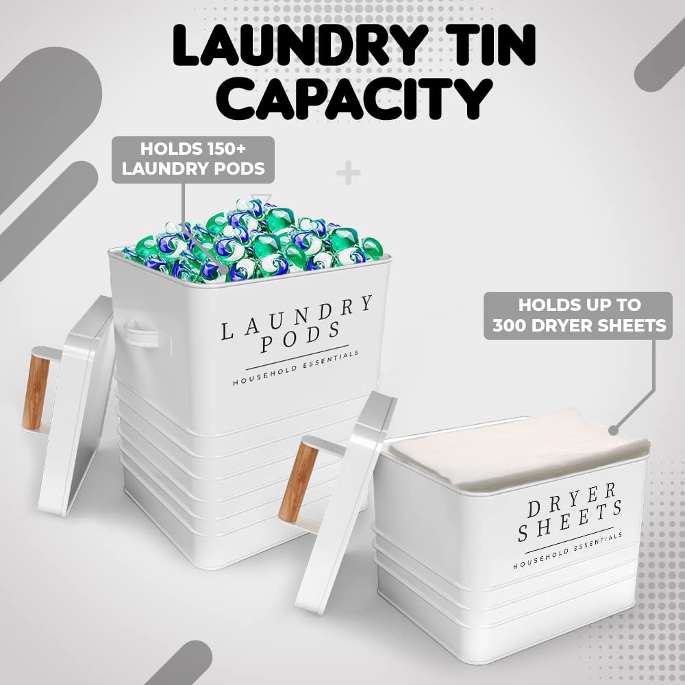 KOANEssentials Laundry Pods Container, Dryer Sheet Holder and Lint Bin Bundle. Laundry Room Organization and Storage, Farmhouse Decor