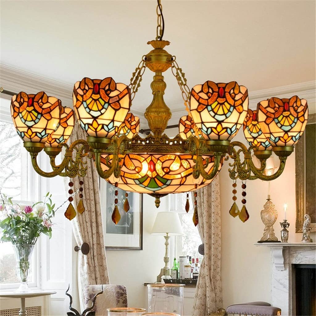 CFSNCM 8 Heads Pendant lights Retro Creative Moroccan Style Stained Glass Bar Villa Mall Club Living Room Crystal