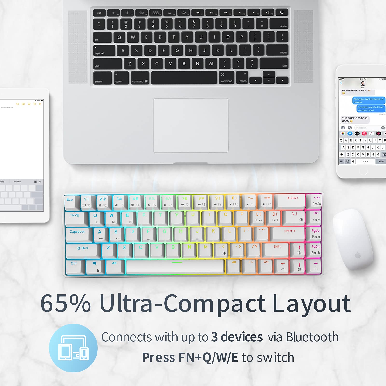RK ROYAL KLUDGE RK68 (RK855) Bluetooth Wireless/Wired 65% Mechanical Keyboard, 68 Keys RGB Hot Swappable Blue Switch Gaming Keyboard with Software for Win/Mac