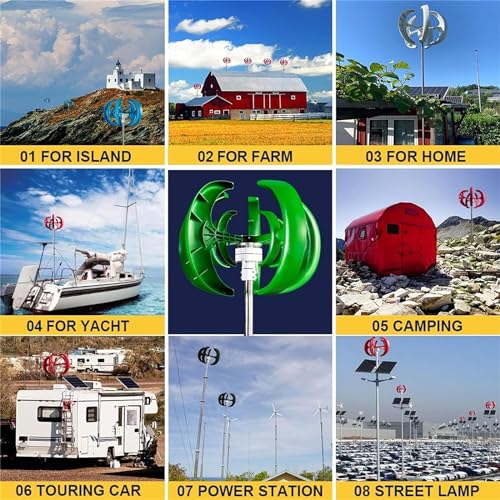 CHRISK 1000W Green Lantern Wind Turbine High Efficiency and Low Noise 5 Blade Wind Turbine with Controller,12v