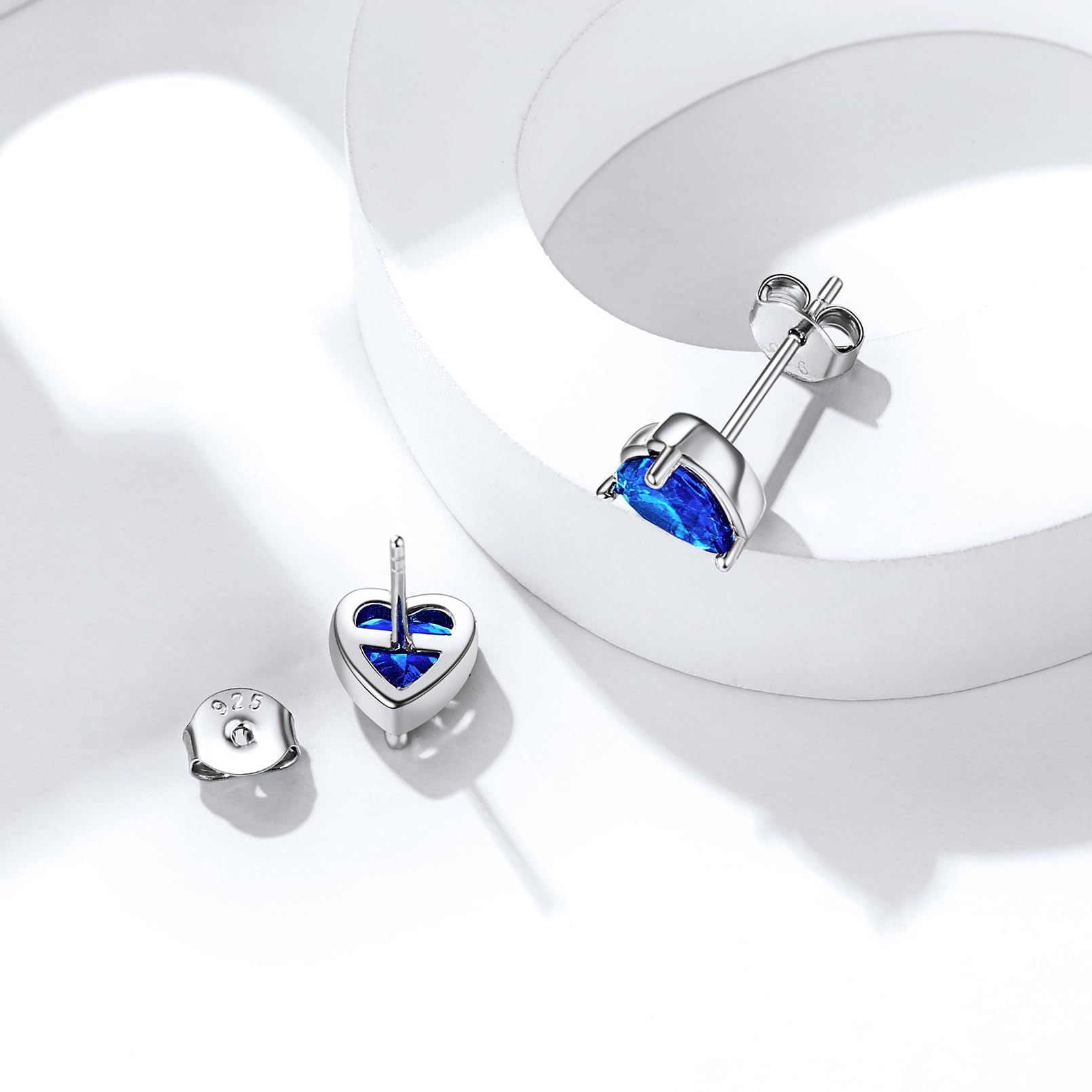 ChicSilver Earrings 925 Sterling Silver Heart Earrings, Crystal March Birthstone Aquamarine Earrings, Gem Stone Light Blue Earrings for Women Sensitive Ears