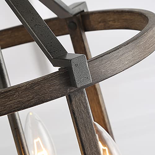 LNC Farmhouse Chandeliers for Dining Rooms with Faux Wood Finish, W13"xH17.1
