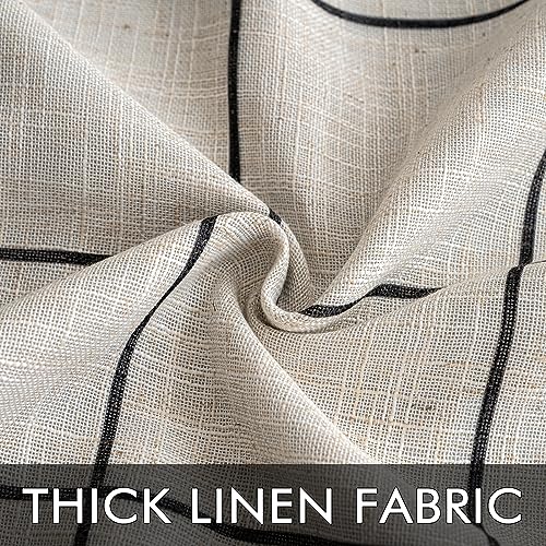 MIULEE Plaid Blackout Curtain - Thick Linen Curtain with White Liner, Farmhouse Checkered Gingham Pattern Window Drape Back Tab & Rod Pocket for Living Room Bedroom, Black, W52 x L96 inches, 1 Panel