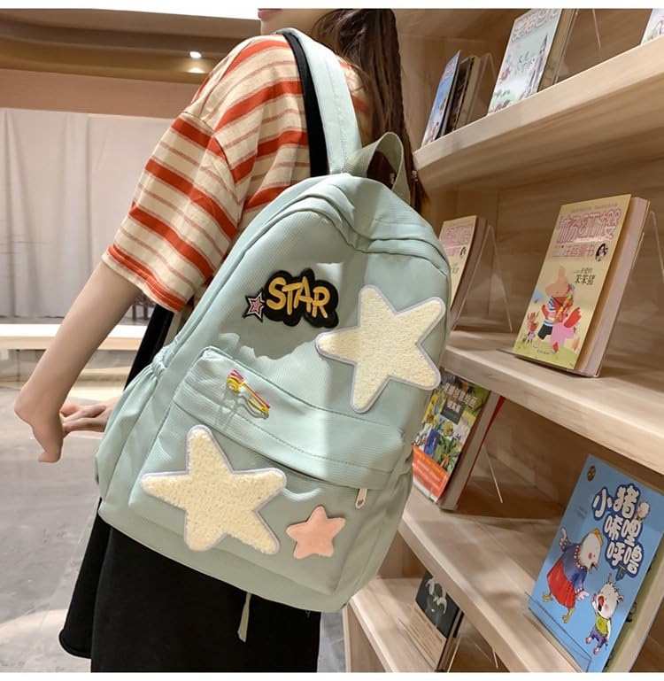 LELEBEAR Y2k Backpack for Women, Kawaii Star Backpack Aesthetic Backpack Casual Daypack for Hiking Travel (Green)
