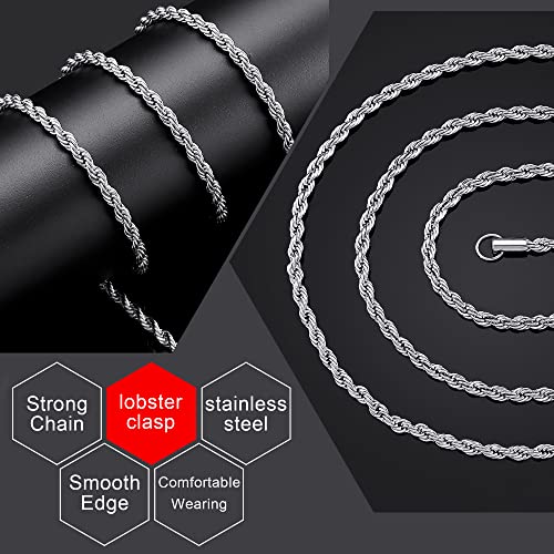 Giftall 2MM Rope Chain Necklace Stainless Steel Twist Rope Chain Necklace for Men Women 18 Inches