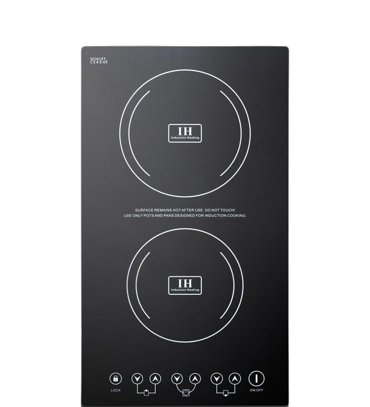 Summit SINC2220 12-inch 2 burner Digital Electric Induction Cooktop with 7-piece cookware set, Jet Black Glass, 230V, 3100W, LED Display, 8-Power Level, Timer, Easy Plug-In, Easy to Clean