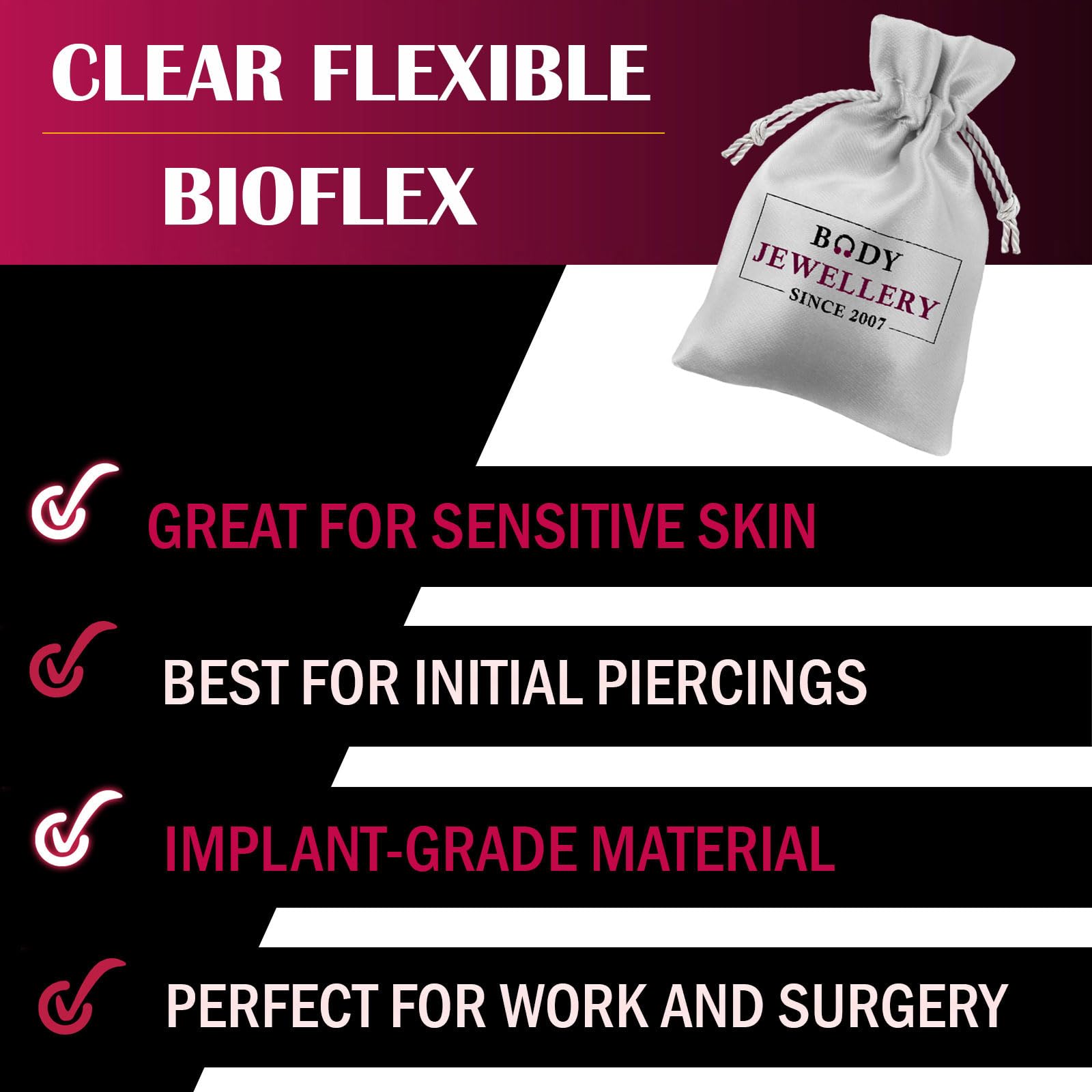 bodyjewellery 3pcs 14g Belly Button Rings Navel Piercing Retainer Clear Flexible Acrylic Bioflex Rubber O Rings Jewelry - 12mm